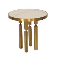 China Stainless Steel Marble Side Table 600mm Diameter Matt Gold Living Room End Table for sale