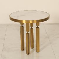 China Stainless Steel Marble Side Table 600mm Diameter Matt Gold Living Room End Table for sale