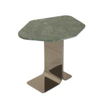 China Custom Stainless Steel Marble Side Table 500x400x460mm Matt Gold Hotel Furniture for sale