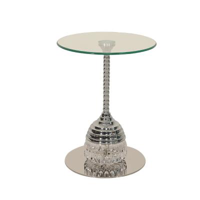 China Minimalist Tempered Glass Top Stainless Steel End Table 500x550mm for sale