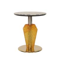 China Agate Top Stainless Steel Round End Table 500x550mm Gold Metal Base for sale