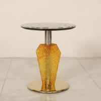China Agate Top Stainless Steel Round End Table 500x550mm Gold Metal Base for sale