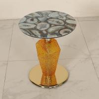 China Agate Top Stainless Steel Round End Table 500x550mm Gold Metal Base for sale