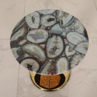 China Agate Top Stainless Steel Round End Table 500x550mm Gold Metal Base for sale