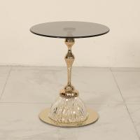 China Stainless Steel End Table with Gold Base and Black Glass Top 450x520mm for sale