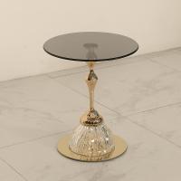 China Stainless Steel End Table with Gold Base and Black Glass Top 450x520mm for sale