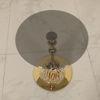 China Stainless Steel End Table with Gold Base and Black Glass Top 450x520mm for sale