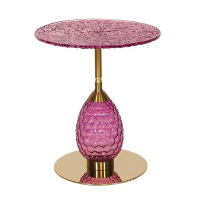 China Purple Glass Top End Table Stainless Steel Gold Base 450x520mm Modern Side Table for sale