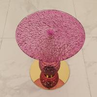 China Purple Glass Top End Table Stainless Steel Gold Base 450x520mm Modern Side Table for sale