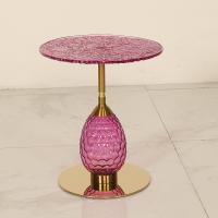 China Purple Glass Top End Table Stainless Steel Gold Base 450x520mm Modern Side Table for sale