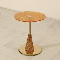 China Wave Tea Color Glass Top End Table Stainless Steel Gold Base 450x520mm Modern Side Table for sale