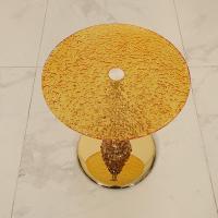 China Wave Tea Color Glass Top End Table Stainless Steel Gold Base 450x520mm Modern Side Table for sale