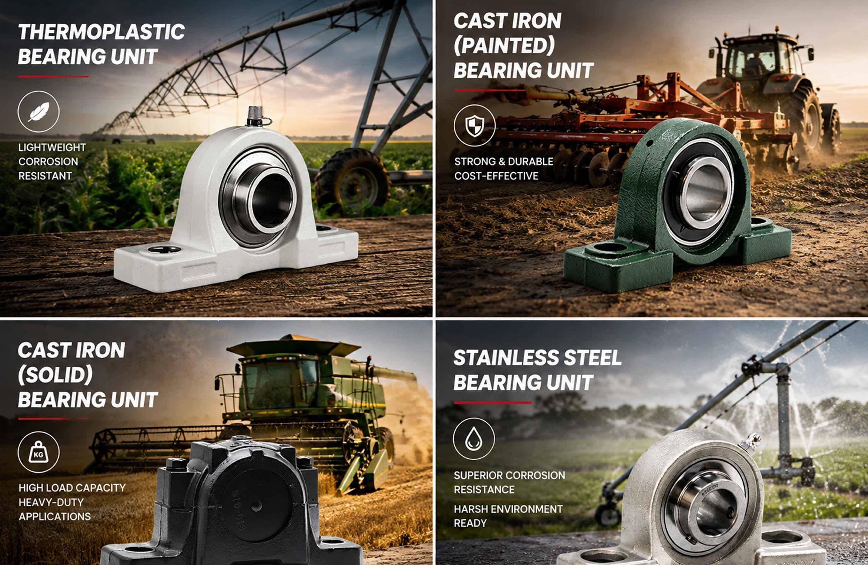 How to Choose Agricultural Mounted Bearing Unit Housing: Cast Iron, Steel, Stainless & Thermoplastic