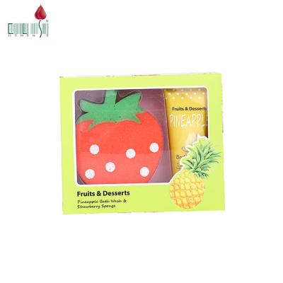 China Pineapple Scented Body Wash with Bath Sponge Set - 100ml Bottle, 19.5×4.5×16.5cm Packaging, OEM/ODM Available for sale