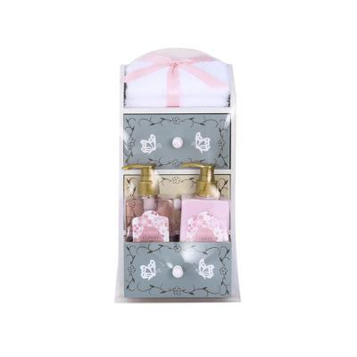 China Cherry Blossom Body Lotion Spa Wash Set with Wooden Cabinet - 170ml Bottles, 16.5x13.5x31.5cm Dimensions for sale