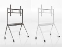 China 86 Inch OLED Rolling TV Cabinet Stand Mobile Heavy Duty TV Trolley Cart With Wheels for sale