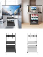 China Two Shelf Adjustable Mobile TV Cart Up To132Lbs VESA Rollable Tv Stand 400x600mm for sale