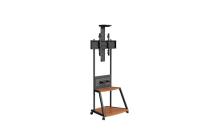 China Black Mobile TV Cart Tv Trolley On Wheels Locking Wheels For 55 - 86 Inch Monitor for sale