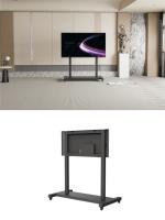 China Heavy Duty Black Steel Mobile TV Trolley Stand For Screens Between 75 To 110 Inches for sale