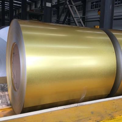 China Gloden Yellow Color Anti-Finger Print Surface Regular Spangle Galvalume Steel 55% Zincalume S280GD for sale