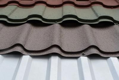 China Bronze Color Gutter Roof Panel HDP 40-Years Z180 PPGI Corrugated Sheet Matt Textured Wrinkle Painted Steel Sheets for sale