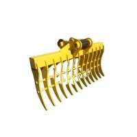 China Q355B Tilting Excavator Rake Bucket Attachment Customizable for sale