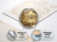 China New Year Greeting Cards Fireworks Gold Foil Design Custom Printed Celebration Cards for sale