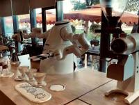 China Double Arm Robot Coffee Machine RGB Beverage Cafe Robot Espresso for sale