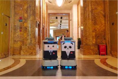 China Hotel Self Delivery Robot Lockable Payload Food Delivery Robot Restaurant 10 Degrees for sale