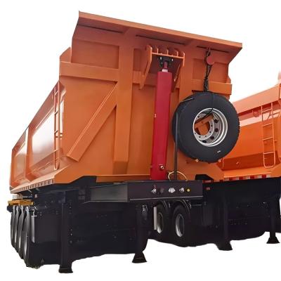 China Orange red or blue 3 axle with Leaf Spring Landing Gear King Pin tool box modern transport rear dump tipper dumper semi trailer for sale