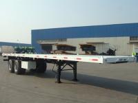 China 2 Axle 20ft 40ft Semi Trailer Shipping Container Twistlocks Flatbed Design Carbon Steel 12R22.5 Truck Trailers for sale