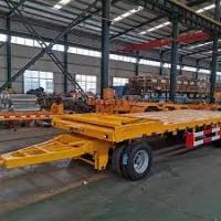 China Farm 2-Axles Flat Platform Flatbed Drawbar Full Trailer With Ladder for sale