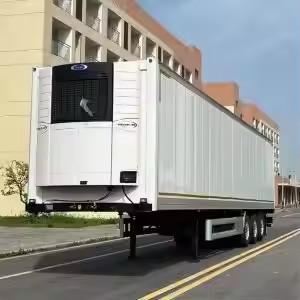 China CIMC 3 Axle 40ft 20ft Carbon Stainless Steel Insulation Foam Inner Frozen Refrigerated Box Trailer for sale