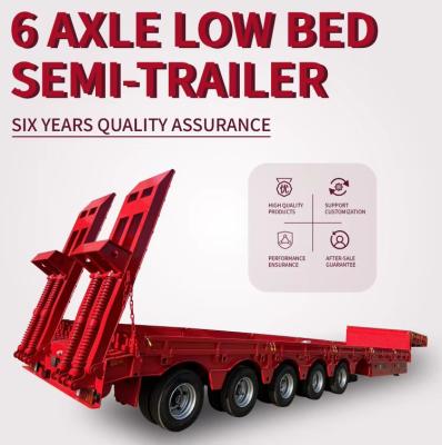 China 60T Lowbed Lowbed Semi-Trailer with Hydraulic Ramps 5/6 Axle Step Frame Lowbed Trailer Trucks for sale