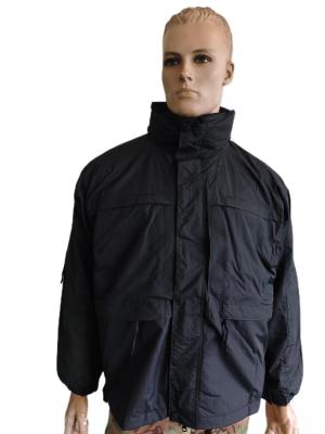 China Stealth Black Military Parka Jacket Long Sleeve With Detachable Thermal Liner for sale