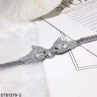 China CZ Cubic Zirconia Animal Tiger Sterling Silver Bracelet Bangle Flexible Bangle Jewelry for sale