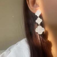 China Custom Silver 925 Sterling Earrings CZ Four Leaf Pendent Drop for sale