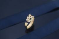 China 925 Sterling Silver Diamond Leopard Tiger Shaped Ring With Black Spotted Semi Ring for sale