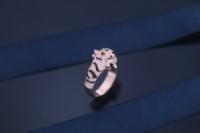 China 925 Sterling Silver Diamond Leopard Tiger Shaped Ring With Black Spotted Semi Ring for sale