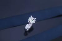 China 925 Sterling Silver Diamond Leopard Tiger Shaped Ring With Black Spotted Semi Ring for sale