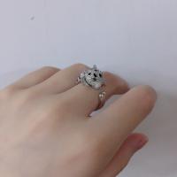 China 925 Sterling Silver Diamond Leopard Tiger Shaped Ring With Black Spotted Semi Ring for sale