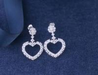 China Eternity Heart Cubic Zirconia 925 Sterling Silver Dangle Earrings ODM for sale