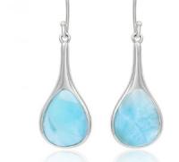 China Natural Gemstone Long Dangle Larimar Earrings Sterling Silver For Women for sale