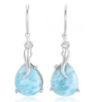China Natural Gemstone Long Dangle Larimar Earrings Sterling Silver For Women for sale