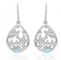 China Natural Gemstone Long Dangle Larimar Earrings Sterling Silver For Women for sale