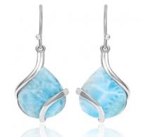 China Natural Gemstone Long Dangle Larimar Earrings Sterling Silver For Women for sale