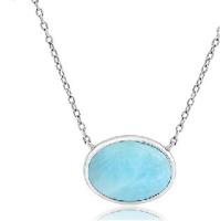 China 925 Larimar Sterling Silver Necklace Oval Cabochon Gemstones OEM for sale