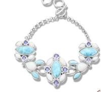 China Party Gift Stone Larimar Bangle Bracelet Charm Jewelry 925 Sterling Silver for sale