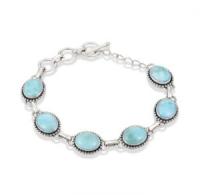 China Party Gift Stone Larimar Bangle Bracelet Charm Jewelry 925 Sterling Silver for sale
