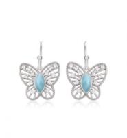 China Cabochon S925 Blue Larimar Silver Jewelry Butterfly Drop Earrings for sale
